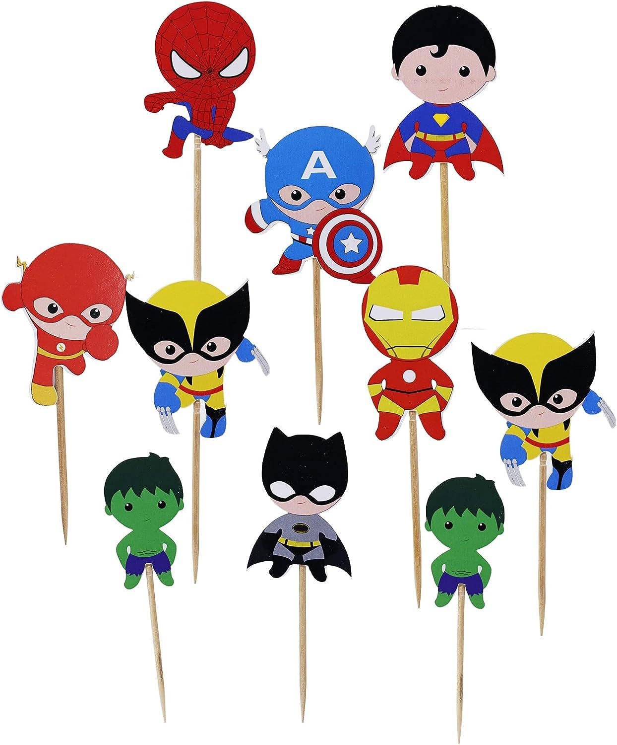 Confetti 24pc Cartoon Superhero Cupcake Topper for Kids Birthday Party Cake Decoration Supplies Super Heroes Cupcake Toppers Cupcake Toppers/Super Heroes Party Supplies/Superheroes Inspired