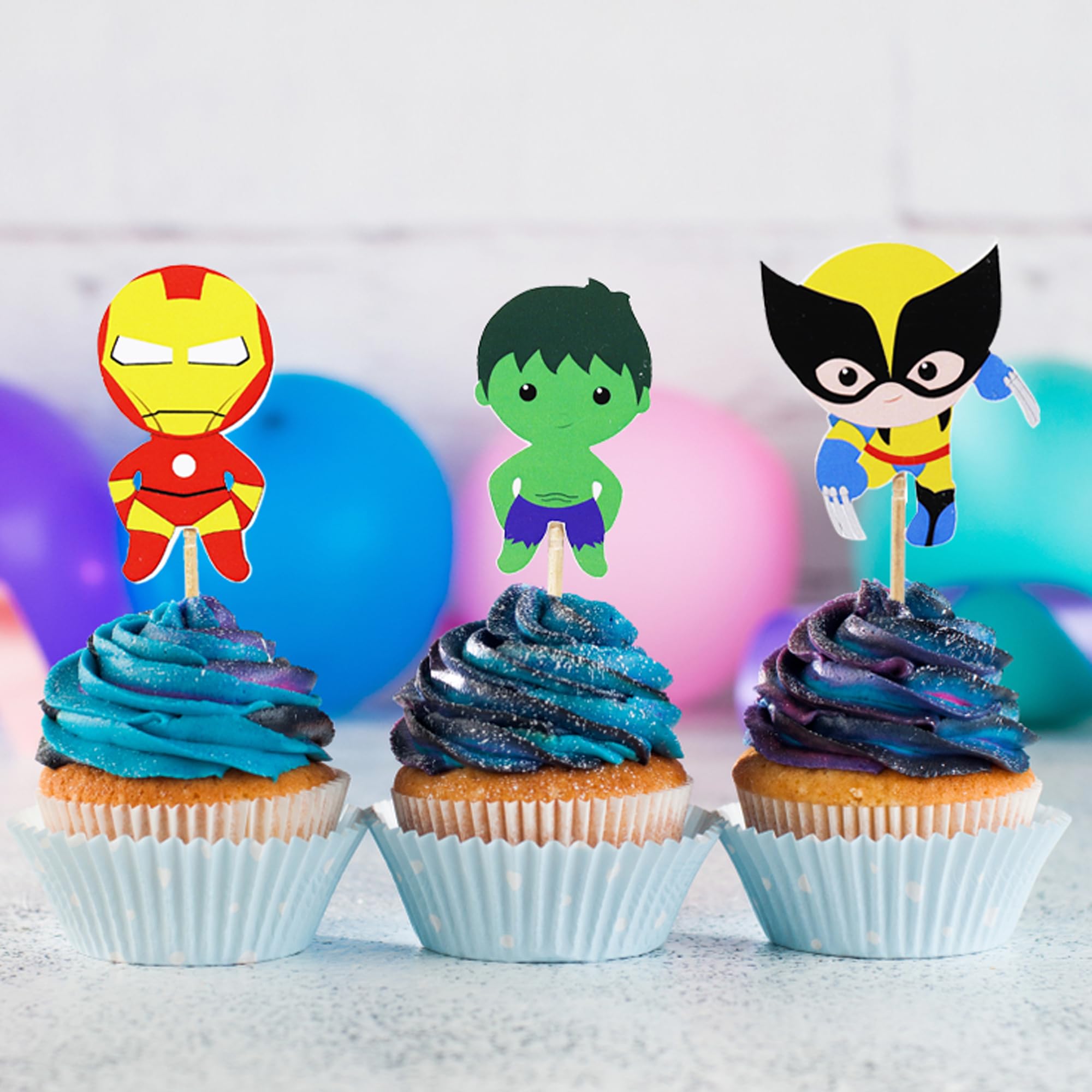 Confetti 24pc Cartoon Superhero Cupcake Topper for Kids Birthday Party Cake Decoration Supplies Super Heroes Cupcake Toppers Cupcake Toppers/Super Heroes Party Supplies/Superheroes Inspired