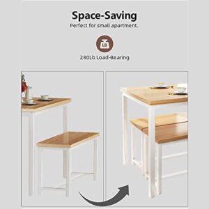 AWQM Dining Room Table Set, Kitchen Table Set with 2 Benches, Ideal for Home, Kitchen and Dining Room, Breakfast Table of 47.2x28.7x28.7 inches, Benches of 41.3x11.8x17.7 inches, Beige