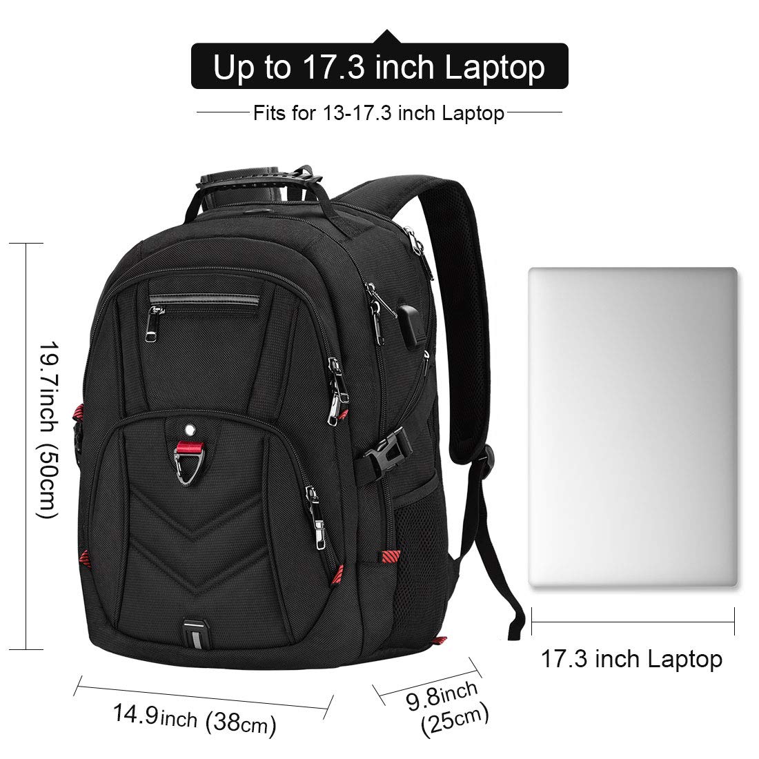 Laptop Backpack with Cable Organizers Extra Large 17 Inch Travel Backpack Anti Theft College Business Mens Backpacks with USB Charging Port 17.3 Gaming Computer Backpack for Women Men Black 45L