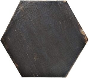 vintage hex porcelain floor and wall tile, 14.125" x 16.25", black/brown fnurtxng tile, 14.125" x 16.25", 9 pieces