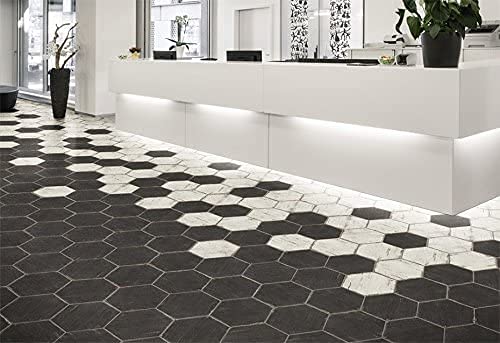 Vintage Hex Porcelain Floor and Wall Tile, 14.125" x 16.25", Black/Brown FNURTXNG Tile, 14.125" x 16.25", 9 Pieces