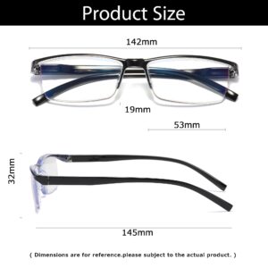 B and Q 6 Pack Mens Rectangular Half Frame Blue Light Blocking Reading Glasses Black Spring Hinge Readers (BQ8008 BK x 6, 1.50) 1.5