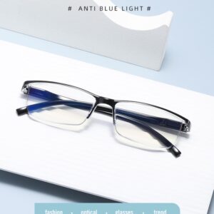 B and Q 6 Pack Mens Rectangular Half Frame Blue Light Blocking Reading Glasses Black Spring Hinge Readers (BQ8008 BK x 6, 1.50) 1.5