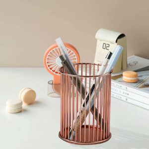 Pen Pencil Holder, Metal Wire Pen Pencil Cup Holders for Desk Cute Organizer, Makeup Brushes Cup Holder Organizer, 1PC Rose Golden, by XieNie