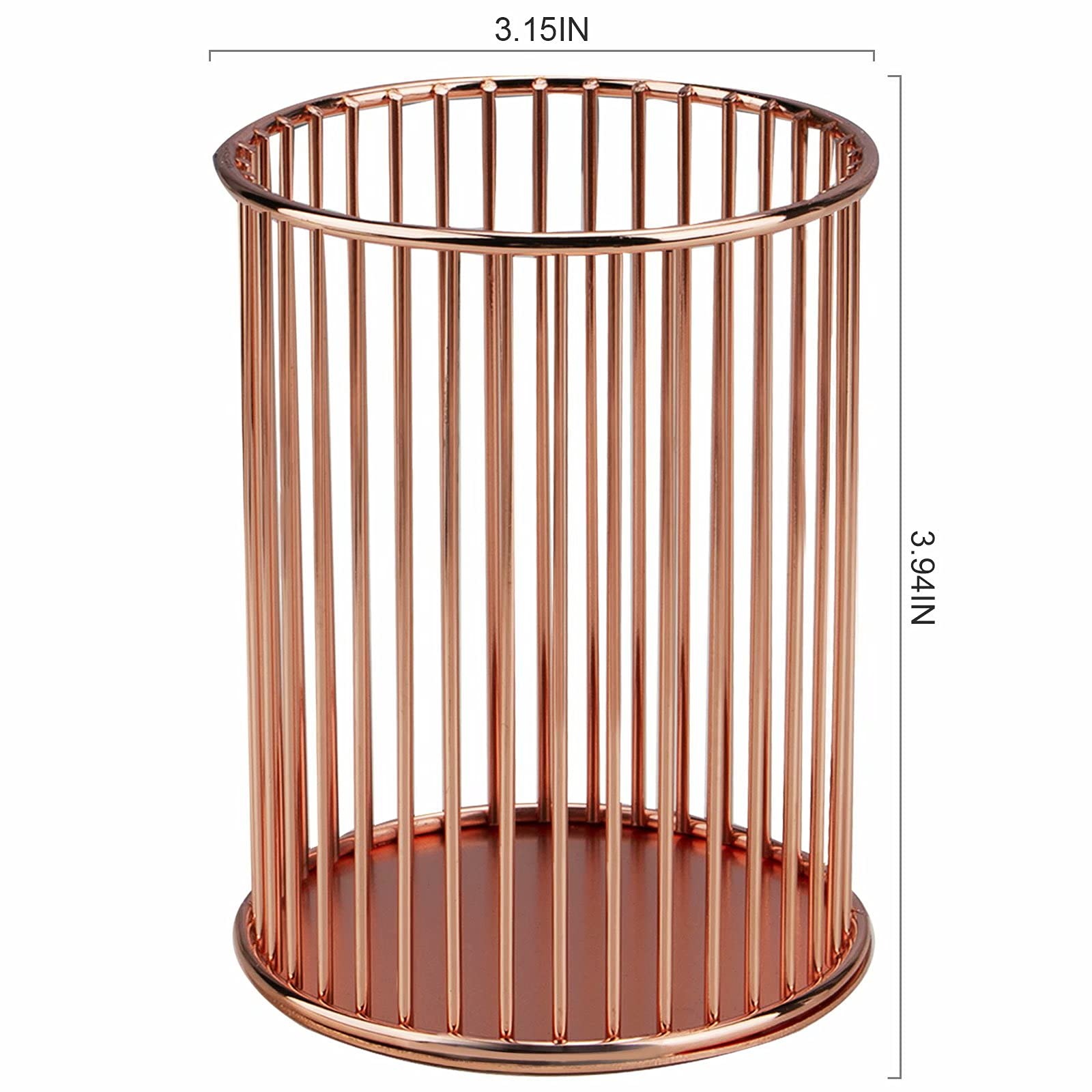 Pen Pencil Holder, Metal Wire Pen Pencil Cup Holders for Desk Cute Organizer, Makeup Brushes Cup Holder Organizer, 1PC Rose Golden, by XieNie