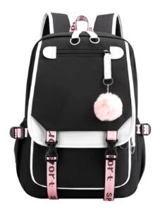 jiayou teenage girls' backpack middle school students bookbag outdoor daypack with usb charge port (21 liters, white black)