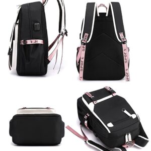 JiaYou Teenage Girls' Backpack Middle School Students Bookbag Outdoor Daypack with USB Charge Port (21 Liters, White Black)