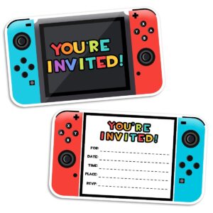 yangmics direct video gamer birthday party fill in invitations, video game party invitations, decorations, favors for boys kids, 30 invitations + 30 envelopes