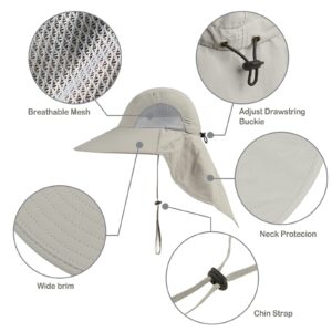 Outdoor Sun Hat for Men with 50+ UPF Protection Safari Cap Wide Brim Fishing Hat with Neck Flap, for Dad Army Green