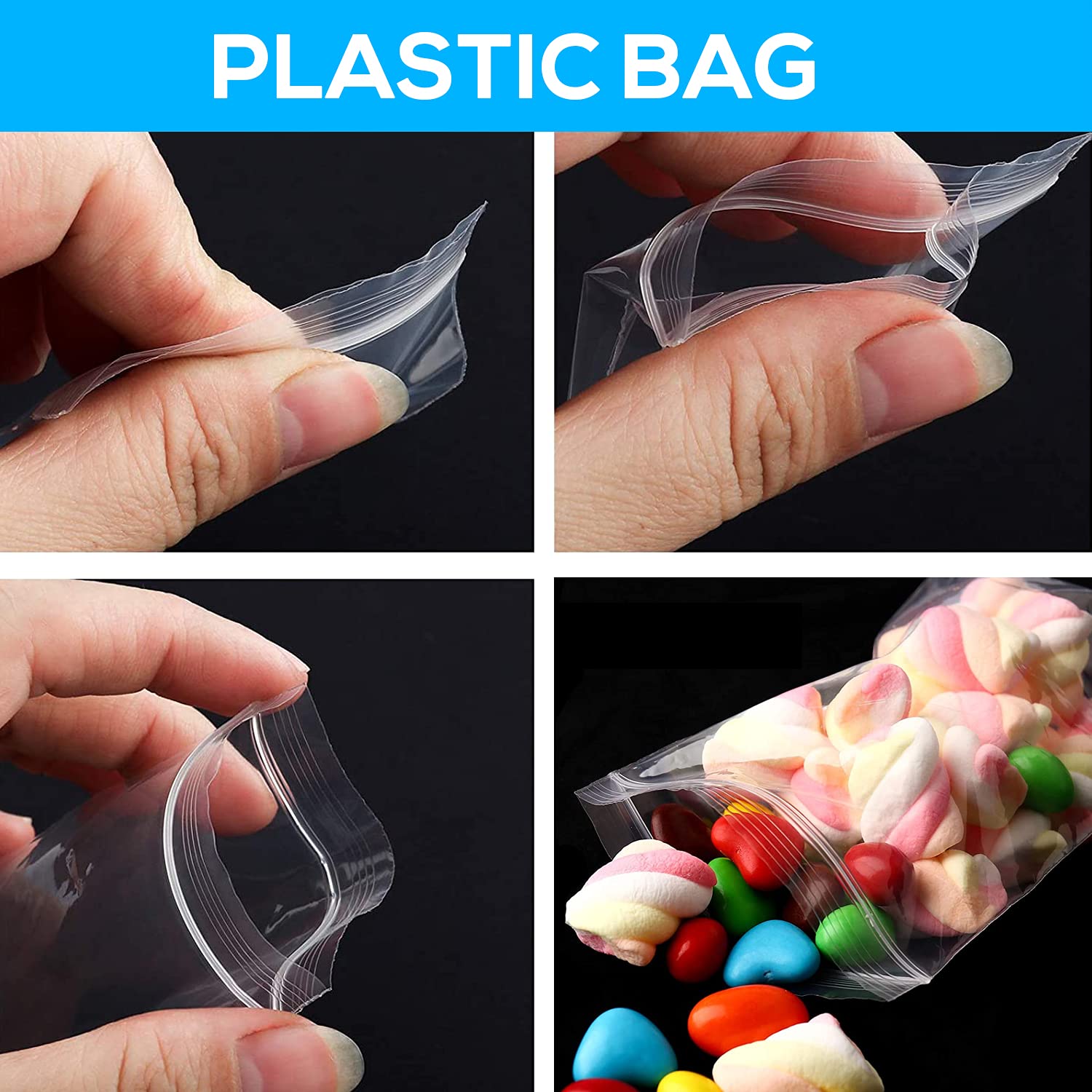 200pcs (100pcs 2 x 3" + 100pcs 3 x 4") Small Clear Plastic Poly Self Sealing Bags, Mini Resealable Bags Pockets, Reclosable Locking Baggies for Storage Jewelry, Snacks, Candy, Beads, Screws