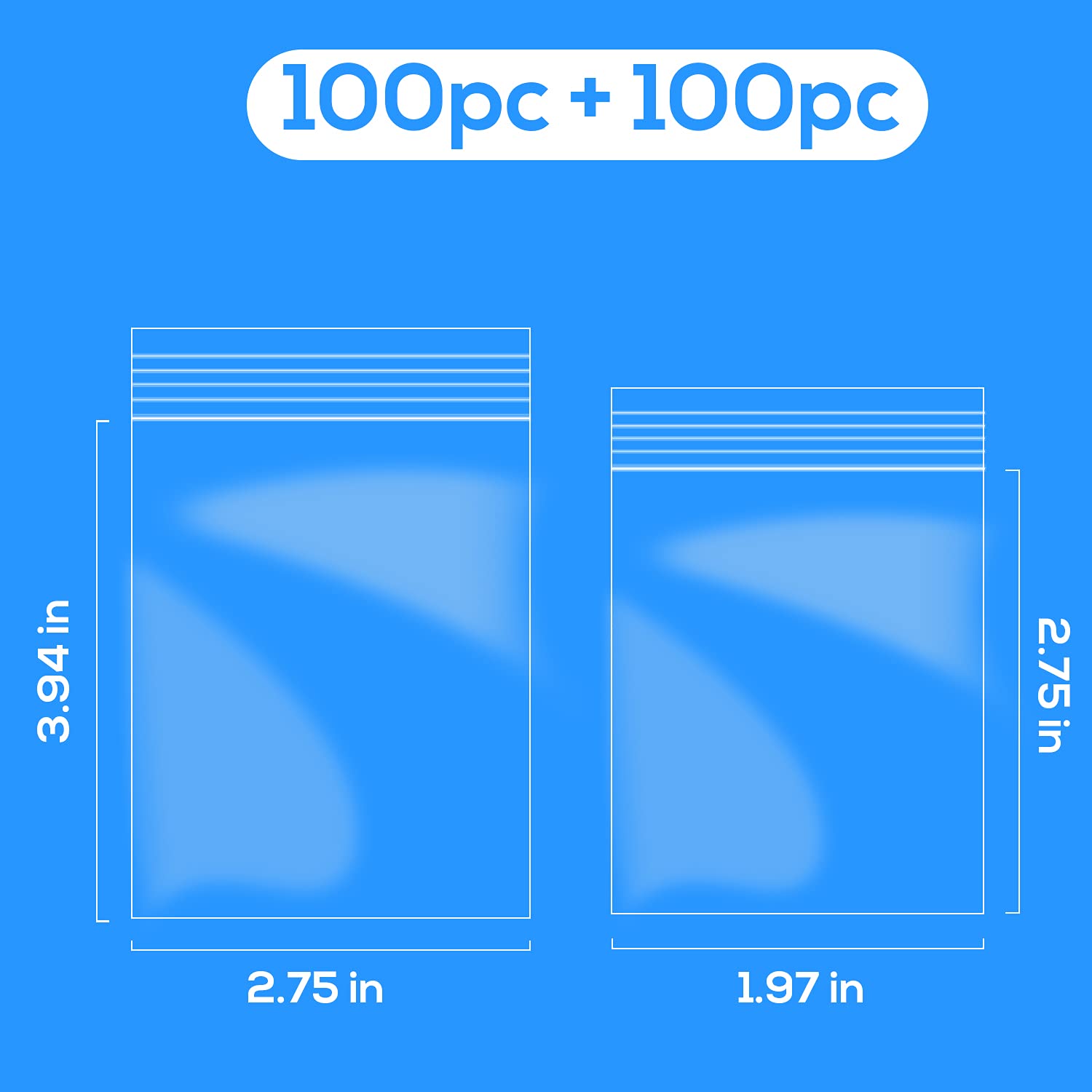 200pcs (100pcs 2 x 3" + 100pcs 3 x 4") Small Clear Plastic Poly Self Sealing Bags, Mini Resealable Bags Pockets, Reclosable Locking Baggies for Storage Jewelry, Snacks, Candy, Beads, Screws