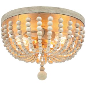 farmhouse wood beaded chandelier, bohemia ceiling lamp, rustic 2-light pendant light fixture, semi-flush mount ceiling light for living room entryway hallway kitchen girl’s room baby’s nursery, oak