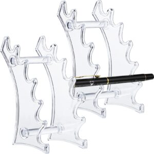 2 pieces plastic pen holder stand 6-slots pen display stand makeup brush rack organizer eyebrow pen display stand vertical pen display stand rack acrylic pen holder for school office home (clear)