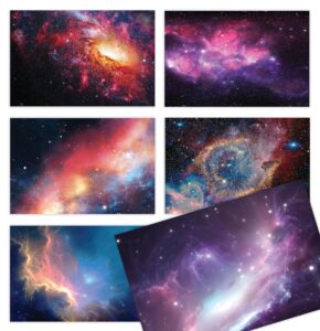 better office products 50-pack all occasion greeting cards box set, 4 x 6 inch, 50 assorted blank note cards & 50 envelopes, 6 cosmic galaxy designs, blank inside, 50 pack