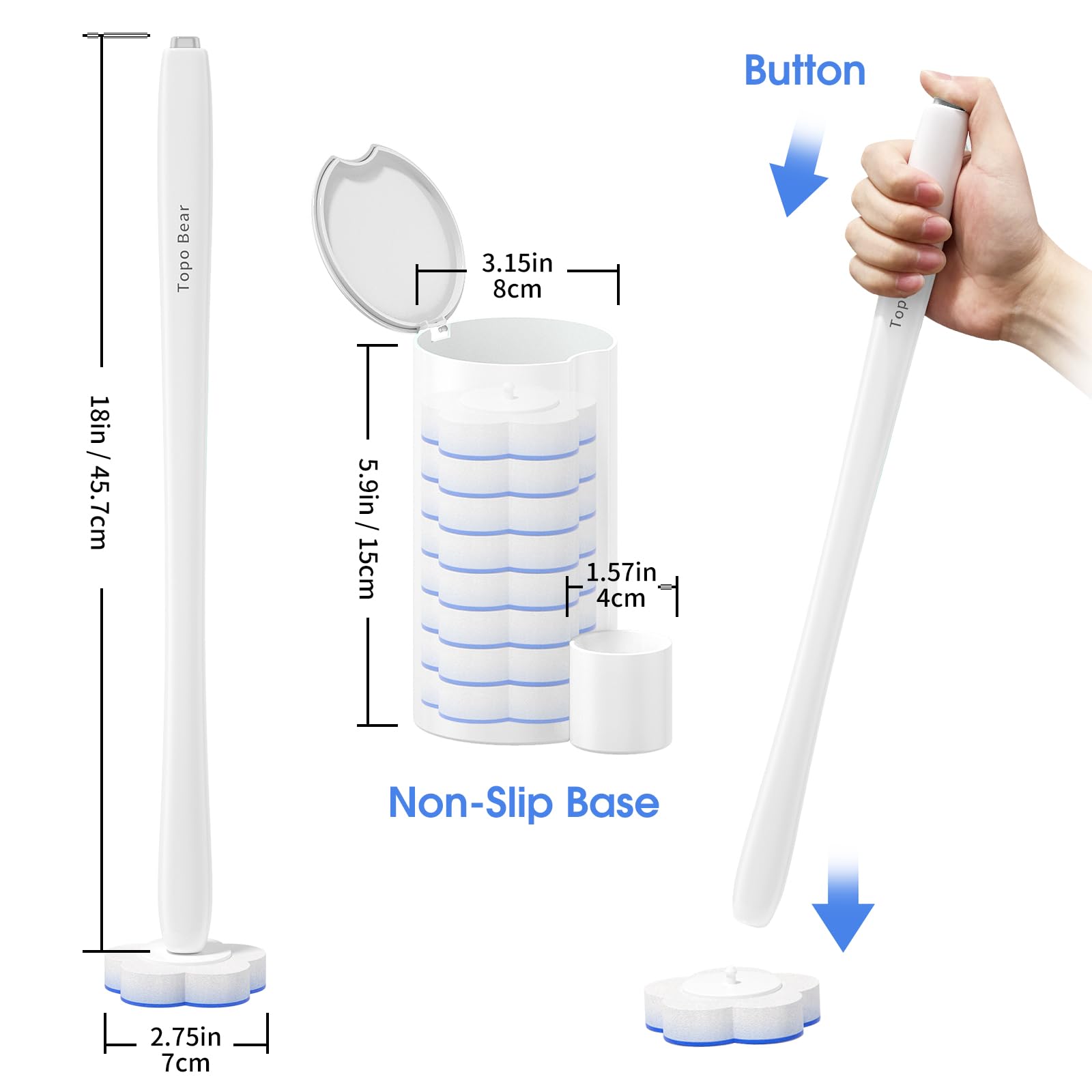 Topo Bear Disposable Toilet Bowl Brush with 40 Toilte Wand Refills, Toilet Bowl Cleaner Wands, Toilet Cleaning System Starter Kit