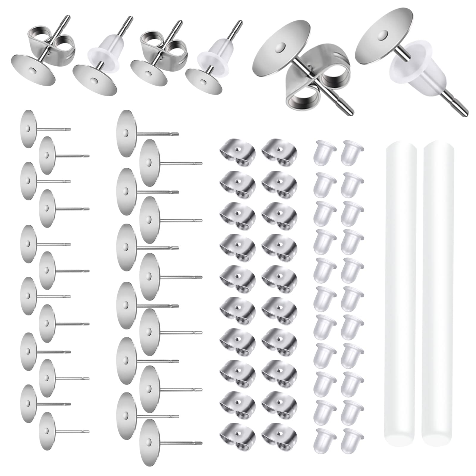 TOAOB 600pcs Earring Posts and Backs 4mm 6mm Stainless Steel Earring Post Blanks Earring Studs with Butterfly Earring Backs and Rubber Earring Backs for Jewelry Making Supplies Earring Findings