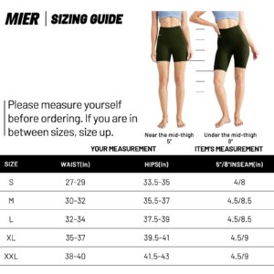 MIER Women's High Waist Yoga Compression Shorts Stretch Biker Shorts with Side Pockets, Tummy Control, 8 Inch, Army Green, L