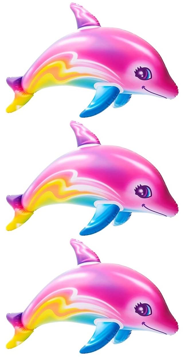 Colorful Rainbow Dolphin Inflates | 3 Pc Set | 36 Inch | Inflatable Pool Toys and Decorations