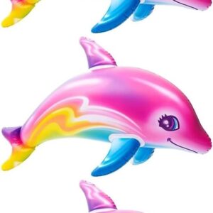 Colorful Rainbow Dolphin Inflates | 3 Pc Set | 36 Inch | Inflatable Pool Toys and Decorations