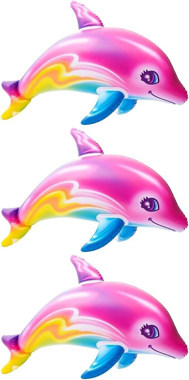 Colorful Rainbow Dolphin Inflates | 3 Pc Set | 36 Inch | Inflatable Pool Toys and Decorations