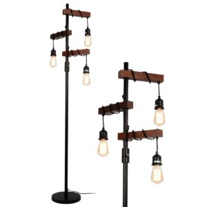 airposta industrial floor lamp, farmhouse tree 68 inch 3 lights wood standing lamp, sturdy base tall vintage metal black pole light for living room bedroom office rustic home