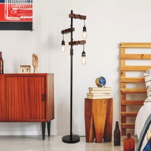 Airposta Industrial Floor Lamp, Farmhouse Tree 68 Inch 3 Lights Wood Standing Lamp, Sturdy Base Tall Vintage Metal Black Pole Light for Living Room Bedroom Office Rustic Home