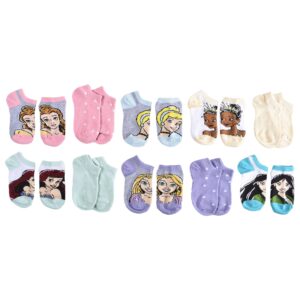 disney princess girls no show socks, grey heather (10 pack), medium us