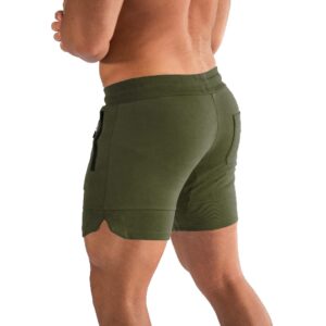 PIDOGYM Men's 5" Gym Workout Shorts,Fitted Jogging Short Pants for Bodybuilding Running Training with Zipper Pockets Army Green