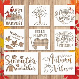 8 PCS Fall Autumn Stencils for Painting on Wood Wall, Fall Theme Pattern Templates for DIY Home Fall Farmhouse Decorations, Paint Wood Signs, Reusable Plastic Stencil