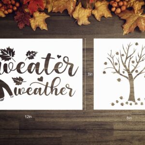 8 PCS Fall Autumn Stencils for Painting on Wood Wall, Fall Theme Pattern Templates for DIY Home Fall Farmhouse Decorations, Paint Wood Signs, Reusable Plastic Stencil