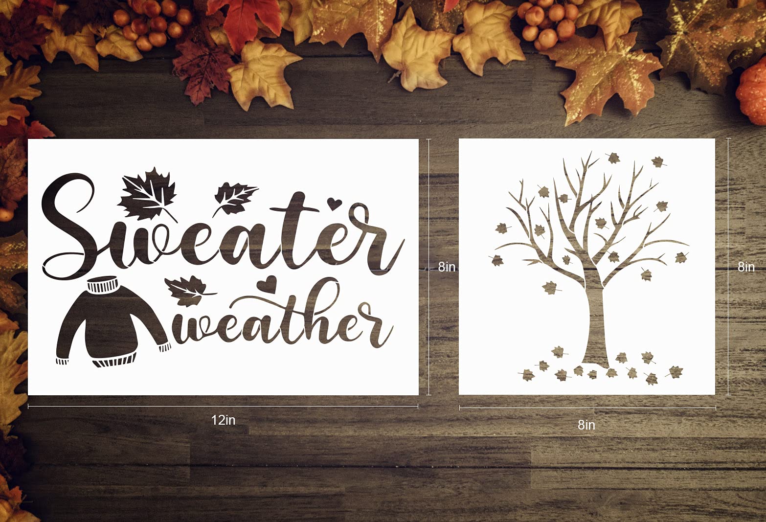 8 PCS Fall Autumn Stencils for Painting on Wood Wall, Fall Theme Pattern Templates for DIY Home Fall Farmhouse Decorations, Paint Wood Signs, Reusable Plastic Stencil