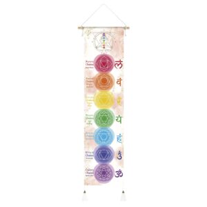 digitizerart hanging poster canvas wall art banner for meditation 7 chakras yoga painting | wall hanging tapestry decoration black and white | 33 x 135 cm (white)