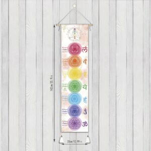 DigiTizerArt Hanging Poster Canvas Wall Art Banner for Meditation 7 Chakras Yoga Painting | Wall Hanging Tapestry Decoration Black and White | 33 x 135 cm (White)