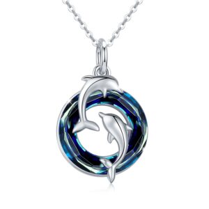 dolphin necklace 925 sterling silver mothers day gifts for women necklace chains (blue crystal dolphin necklace)