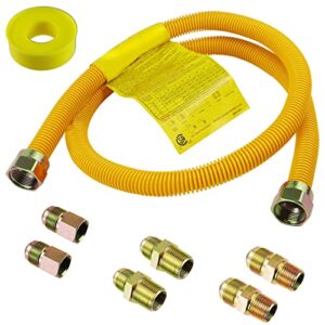 hosile 48" flexible gas line kit for dryer, stove, range, stainless steel gas dryer connector kit, 5/8 in.od(1/2 in. id）dryer gas line with connector 1/2" fip & 1/2" mip & 3/4" mip fitting