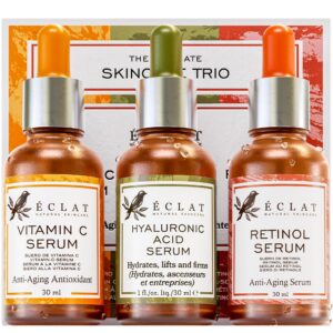 eclat skincare 3-pack face serums - vitamin c, hyaluronic acid, retinol for anti-aging, hydrating care