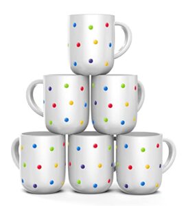 francois et mimi, set of 6 large 16 ounce ceramic coffee mugs (white polka dot)