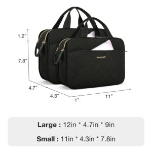 BAGSMART Large Toiletry Bag, Travel Makeup Organizer, Water-resistant Makeup Cosmetic Bag Door Room Essentials Travel Bag for Accessories, Shampoo, Full Sized Container, Toiletries (Black, Large)