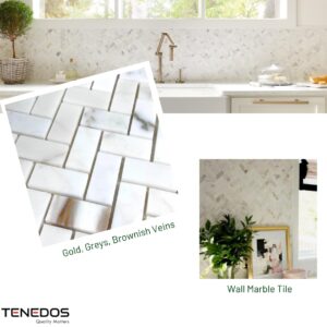 Tenedos Calacatta Gold Oro Grayish Marble Herringbone Mosaic Floor Wall Tile Backsplash Polished for Kitchen, Bathroom Shower, Fireplace Surround, Accent Decor