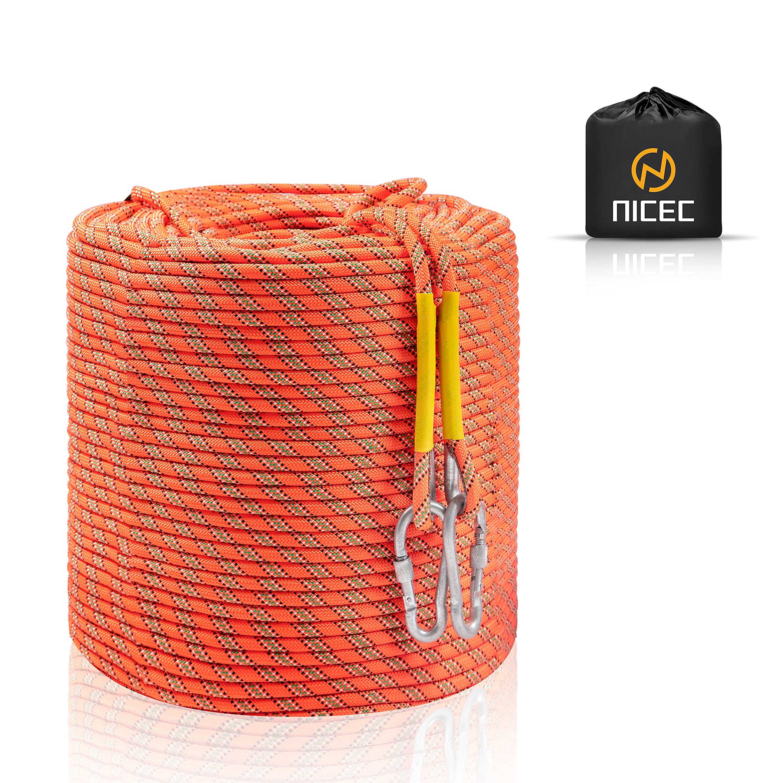 Nice C Climbing Rope, Rescue Rope, Construction Rope, Rock Climbing Rope, Static 10mm 32ft/64ft/96ft/160ft/230ft/500ft/985ft/1000ft with Carry Bag (Orange, 50M(160ft))