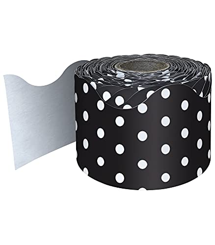 Carson Dellosa 65 Feet Black and White Polka Dots Bulletin Board Borders, Scalloped Border Trim, Rolled Classroom Borders for Bulletin Board, White Board, Cork Board, Black and White Classroom Décor