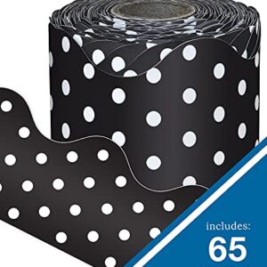 Carson Dellosa 65 Feet Black and White Polka Dots Bulletin Board Borders, Scalloped Border Trim, Rolled Classroom Borders for Bulletin Board, White Board, Cork Board, Black and White Classroom Décor