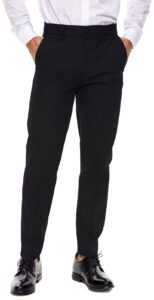 plaid&plain men's dress pants slim fit stretch khaki pants wrinkle free 8802 black 29x28