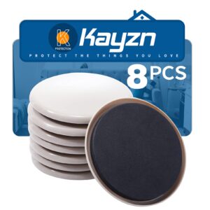 kayzn furniture sliders for carpet, 8 pcs 5" round furniture moving pads, heavy-duty furniture movers - reusable slider, move any item quickly, easily and safe!