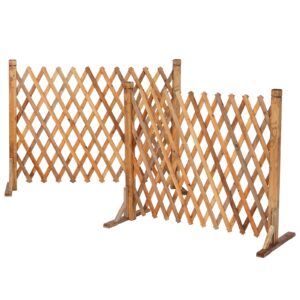 tonchean 2 Pack Expandable Wood Garden Fence Freestanding Accordion Fence Retractable Trellis Lattice Fence Panels Wooden Pet Gate for Home Patio Garden Decorative