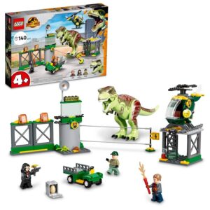 lego jurassic world t. rex dinosaur breakout toy 76944, dino toys for preschool kids, boys and girls aged 4 plus, with airport, helicopter and buggy car