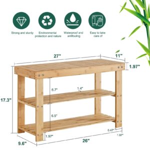 GHWIE 3-Tier Shoe Rack Bench, Natural Bamboo, Easy Assembly, Sturdy, Eco-Friendly, Intimate Design, Space Saving, 100% Money-Back Guarantee