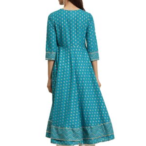 Yash Gallery Women's Cotton Blend Floral Print Anarkali Kurta (Blue)