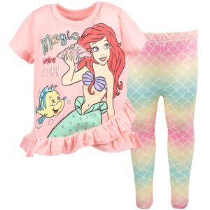 disney princess ariel toddler girls crossover t-shirt and leggings outfit set pink 4t